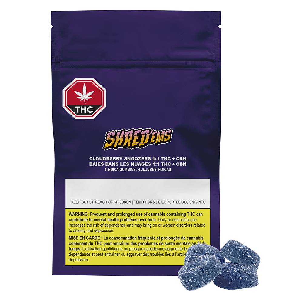 SHRED’EMS Cloudberry Snoozers – 1:1 CBN:THC Gummies
